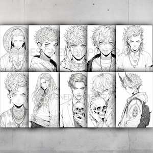 Anime Goth Boys Coloring Book 50 Page Manga Fantasy Greyscale Coloring ...