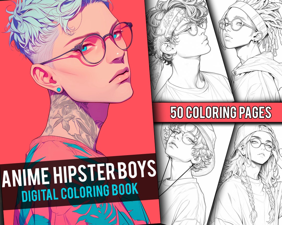 Anime Hipster Boys Coloring Book 50 Page Cute Manga Fantasy Anime ...