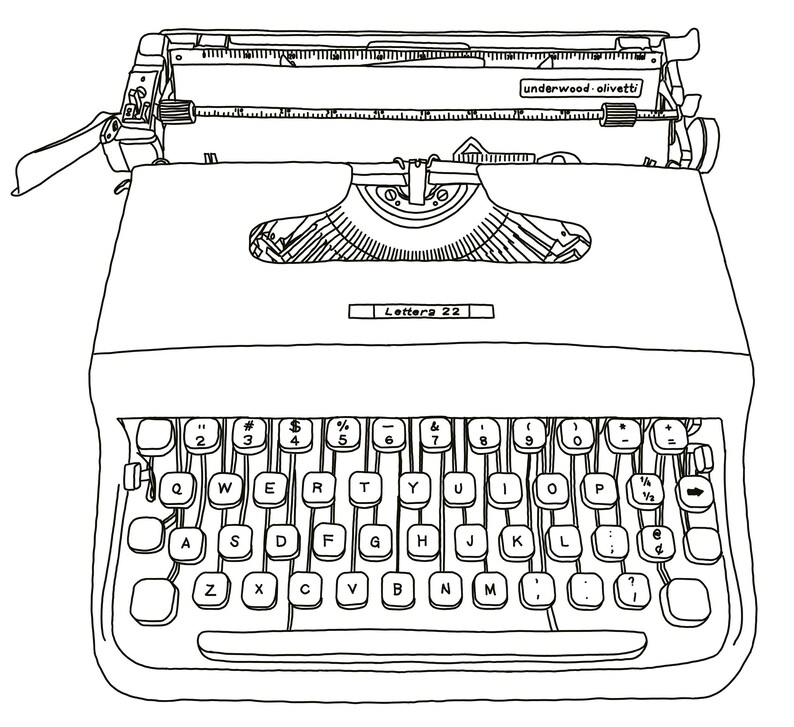 Typewriter Line Art: B/W Version png and Jpg - Etsy