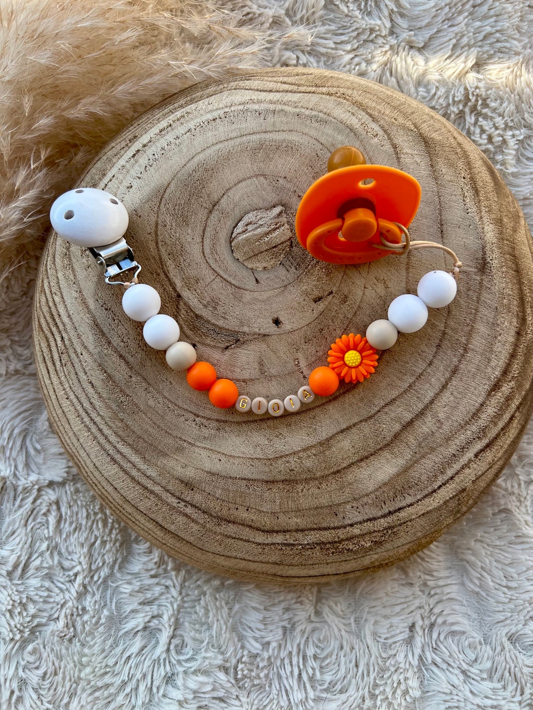 Personalized Pacifier Clip for Baby Girl With Orange Flower - Etsy