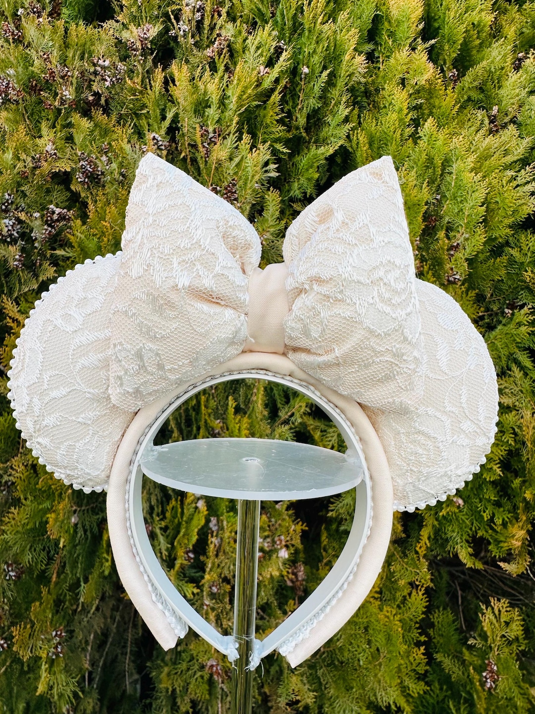 Beige Lace Disney Ears – Elegant Disney Ears | Light up Disney Ears - Etsy