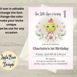 Girls Shrek 1st Birthday Invitation (digital Template) - Etsy