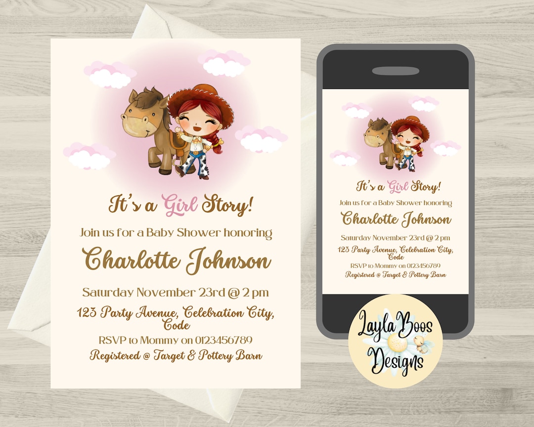 It's a Girl Story Baby Shower Invitation, Jessie Baby Shower Invite ...