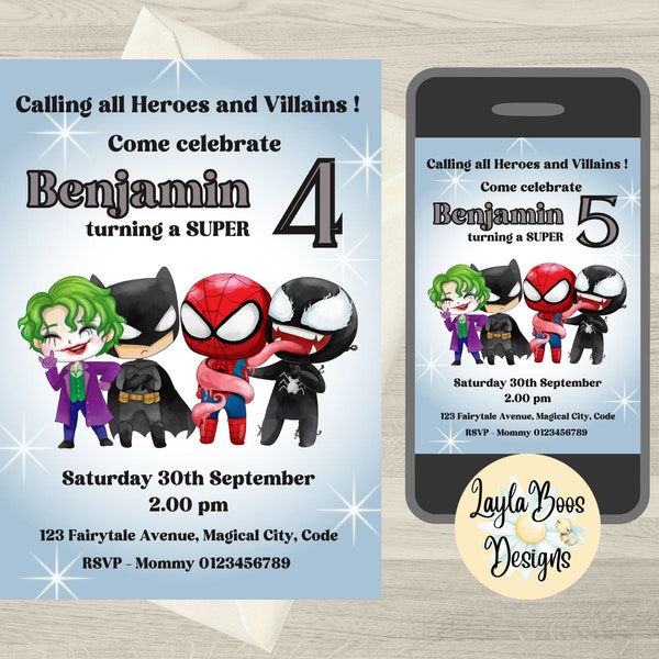 Heroes and Villains Party Invitation - Etsy