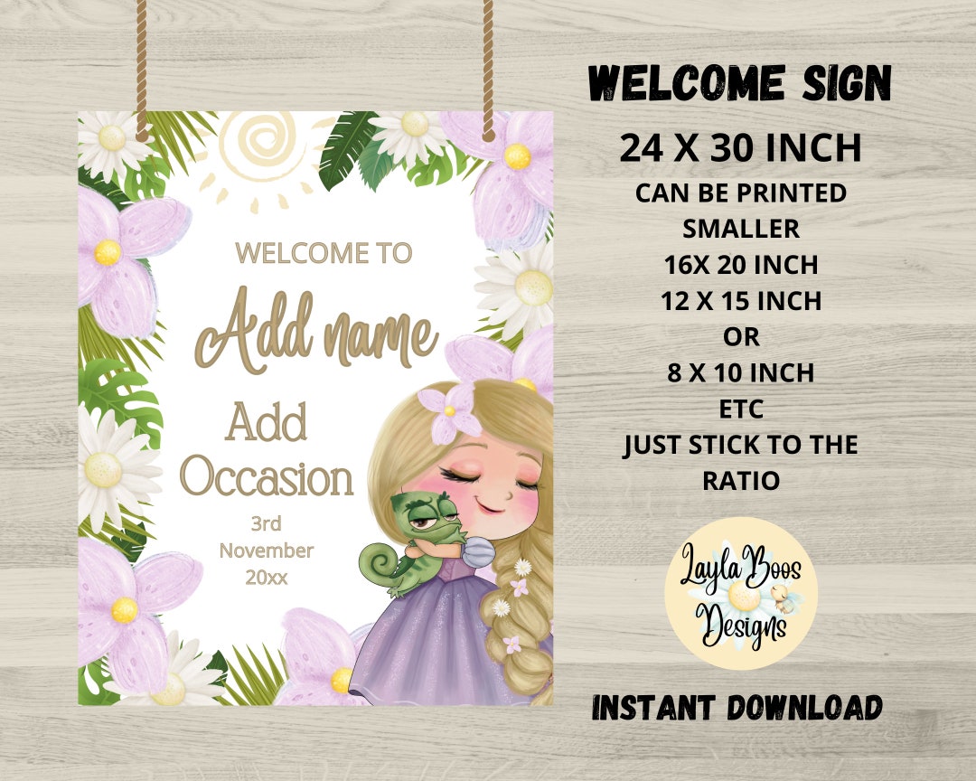 Girls Rapunzel Welcome Sign, Princess Rapunzel Party Welcome Sign ...
