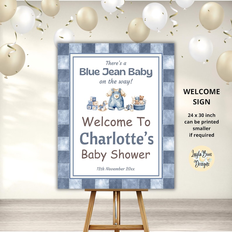 Retro Blue Jean Baby Shower Complete Bundle: Boys Denim Themed ...