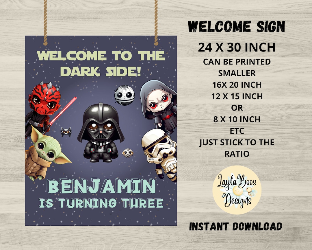 Editable Star Wars Welcome Sign, Vader Welcome Sign, Printable Instant ...