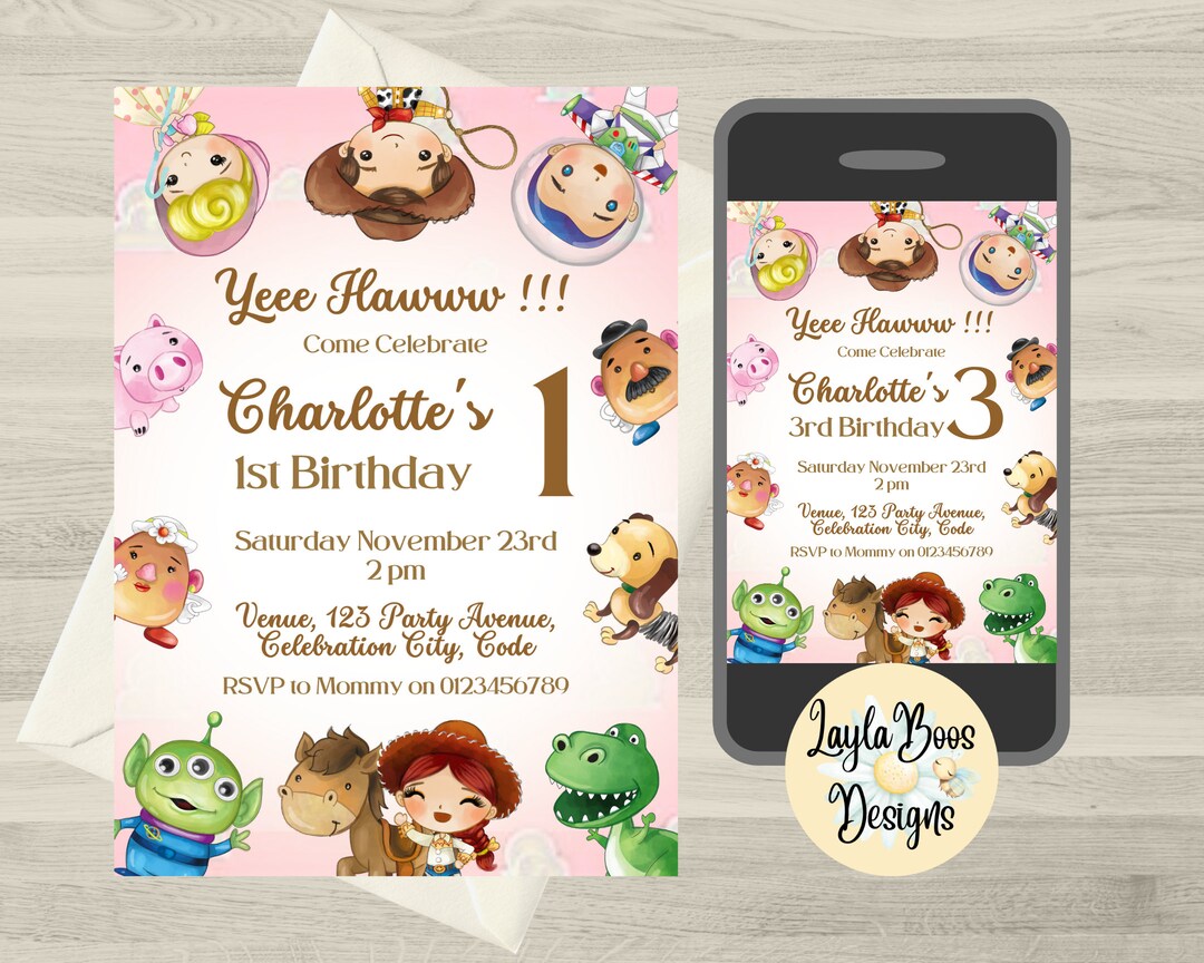 Pink Toy Story Birthday Invitation, Girls Toy Story Invitation, Girls ...