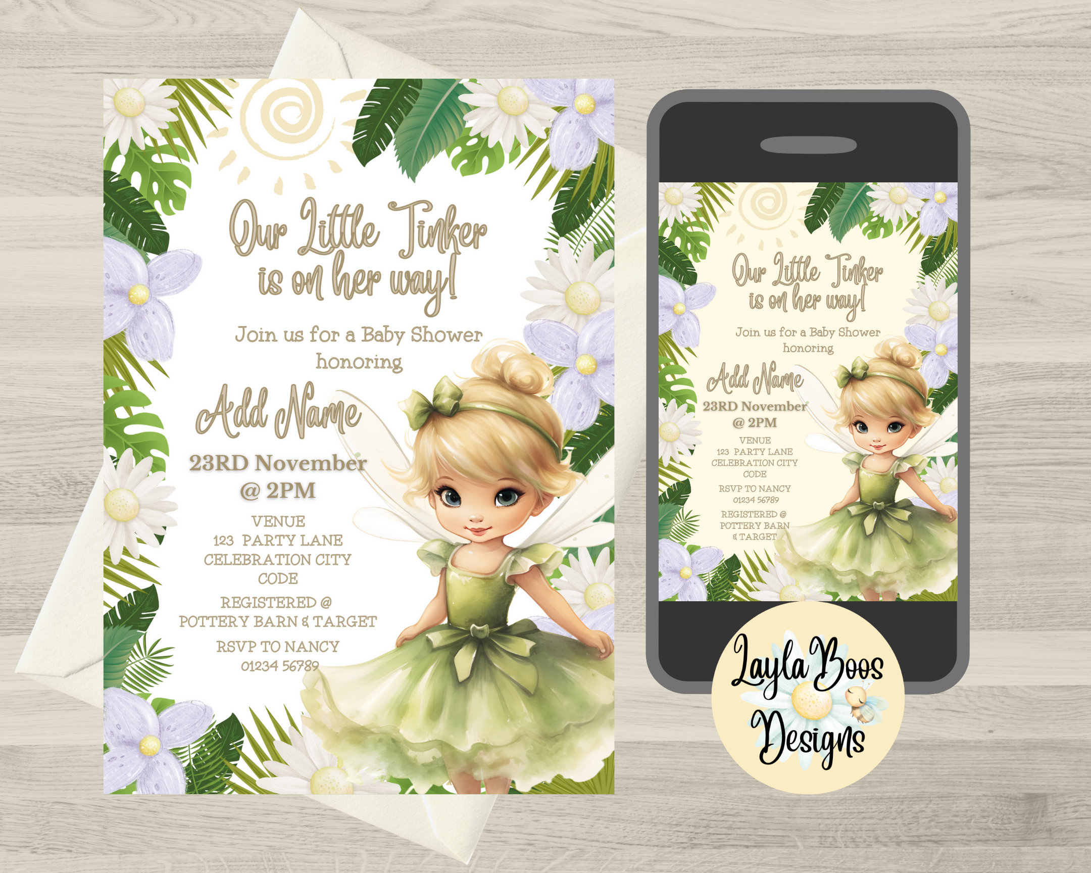 Baby Tinkerbelle Shower Invitation, Tinkerbelle Baby Shower Invite ...