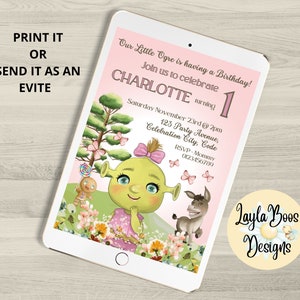 Girls Shrek 1st Birthday Invitation: Fairytale Invite (digital Template ...