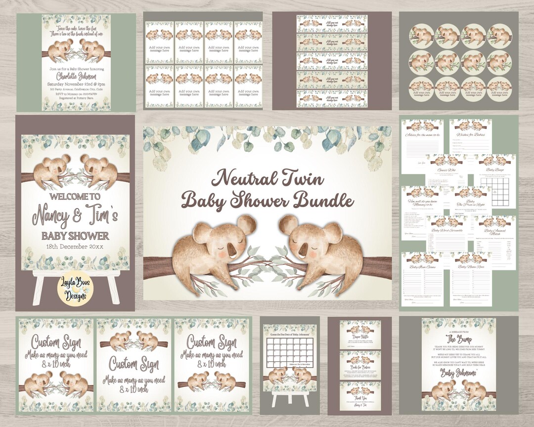 Koala Twins Baby Shower Bundle: Gender Neutral (digital Download) - Etsy
