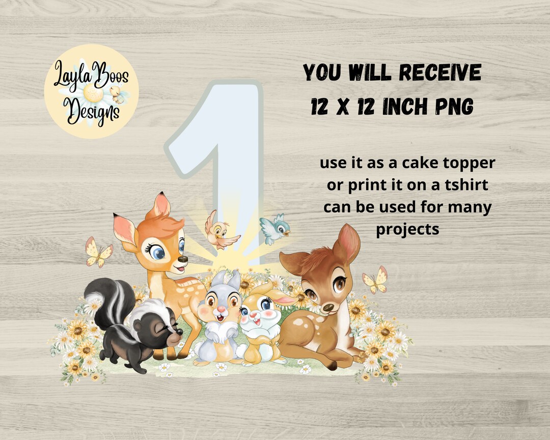 Bambi 1st Birthday Cake Topper: Deer & Friends (PNG Digital Download) - Etsy