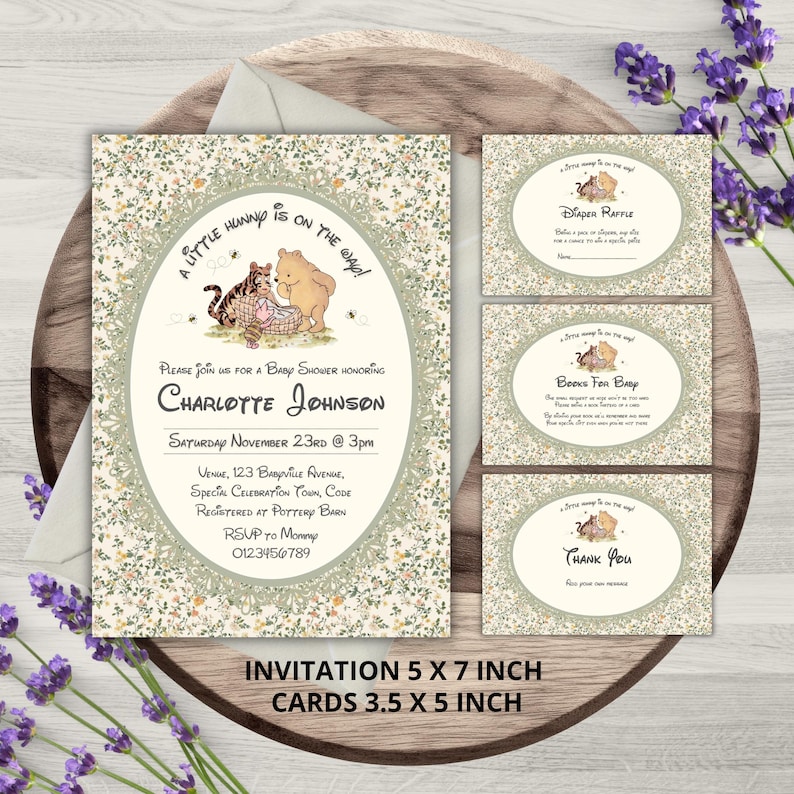 Vintage Winnie the Pooh Baby Shower Bundle: Printable Canva Templates ...