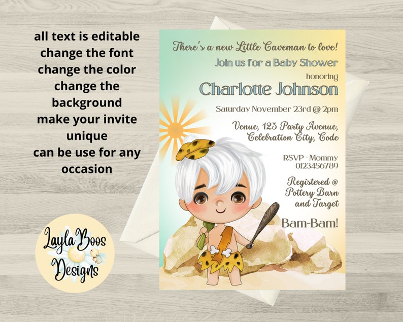 Bam Bam Baby Shower Invitation, Flintstones Baby Shower Invite, Bamm ...