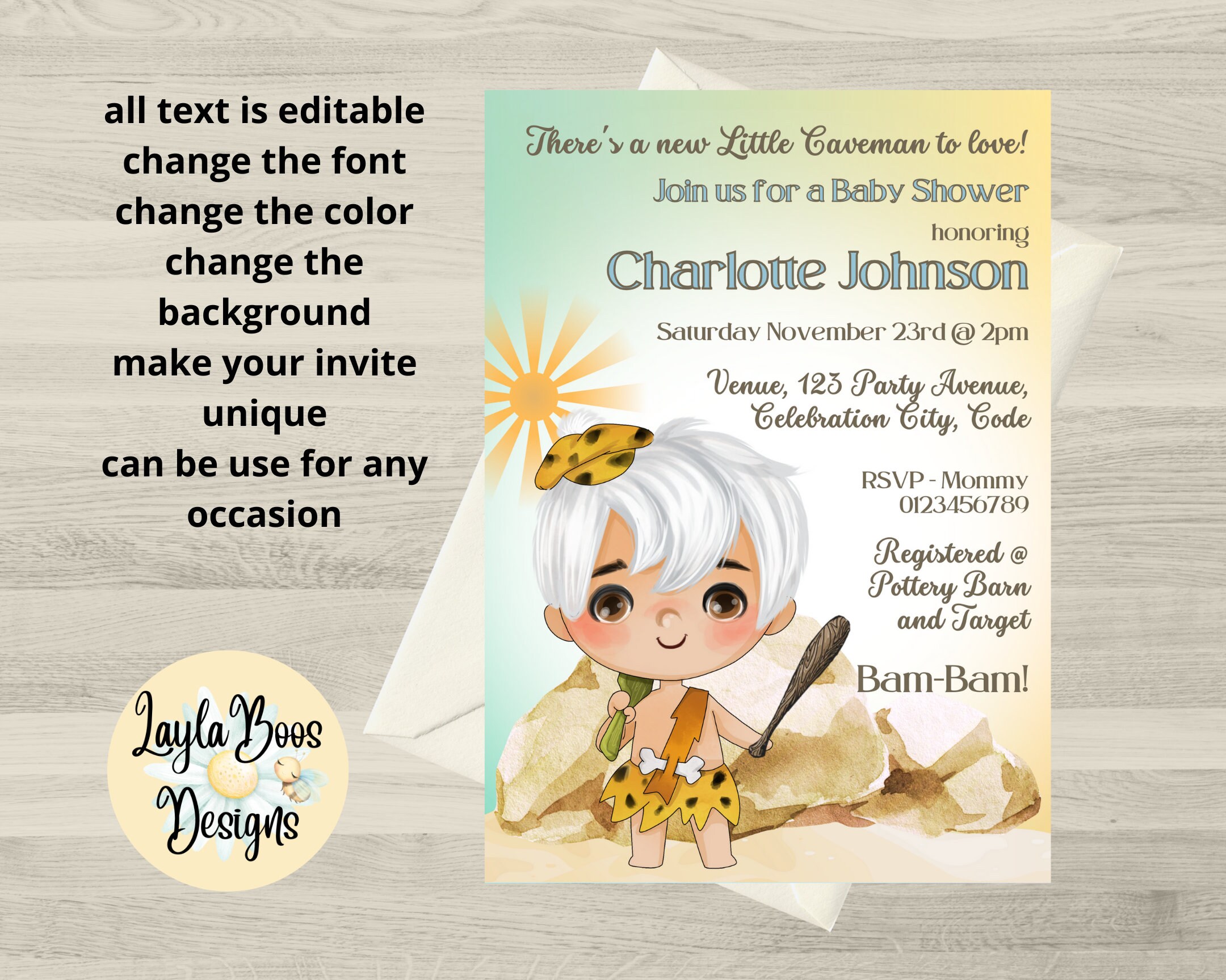 Bam Bam Baby Shower Invitation, Flintstones Baby Shower Invite, Bamm ...