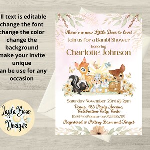 Girls Bambi Baby Shower Invitation, Blush Pink Bambi Baby Shower Invite ...