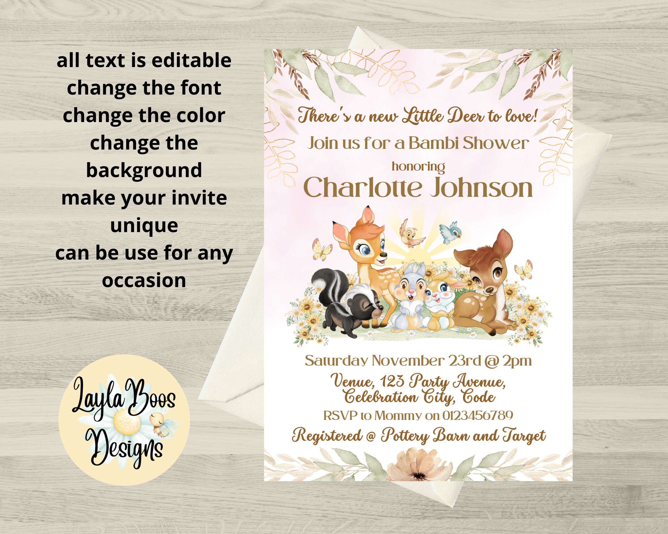 Girls Bambi Baby Shower Invitation Blush Pink Bambi Baby - Etsy