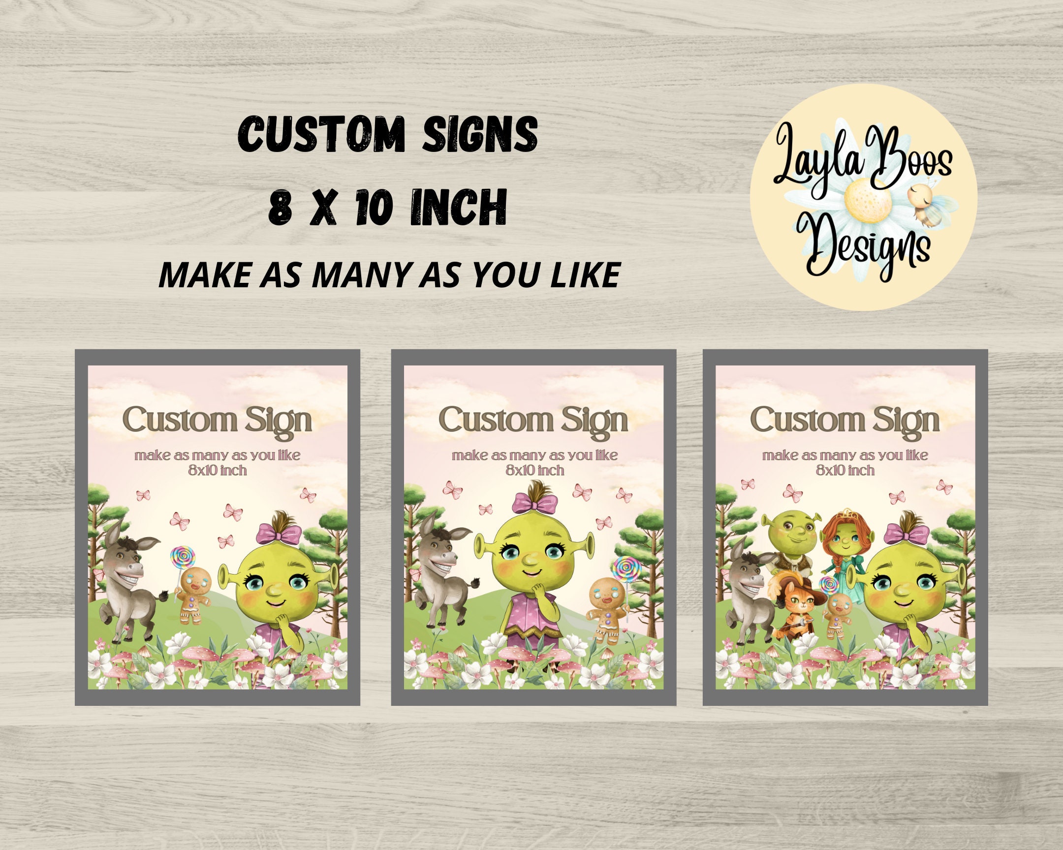 Shrek Custom Signs, Girls Shrek Party Signs, Shrek Baby Shower Signs ...