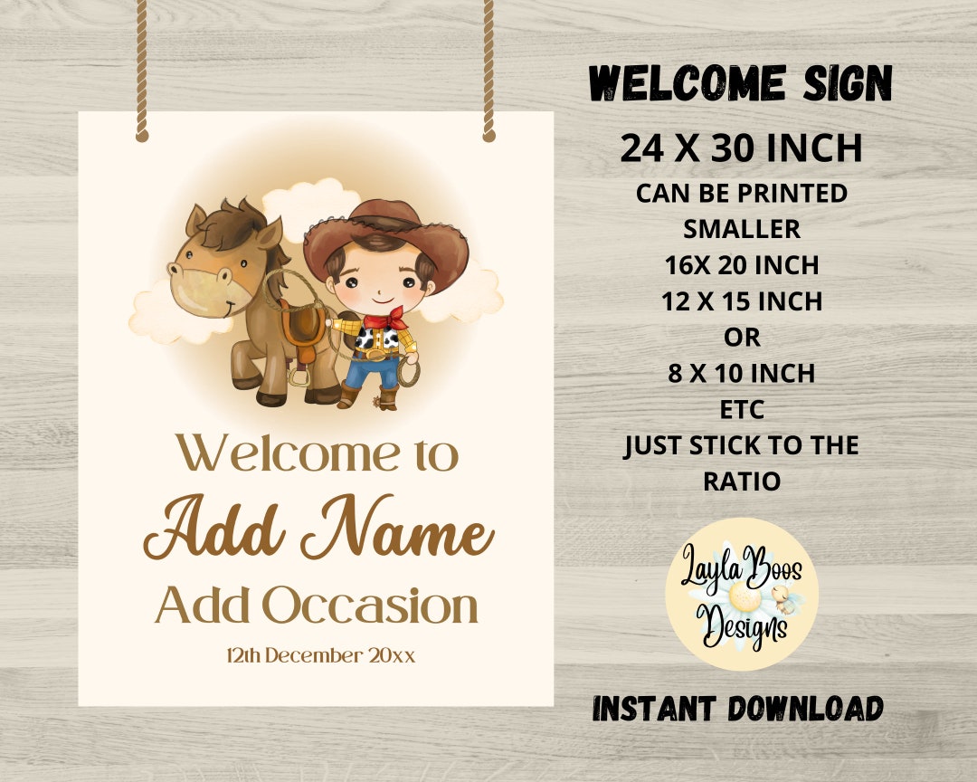 Boys Cowboy Welcome Sign, Country and Western Welcome Sign, Cowboy Baby ...
