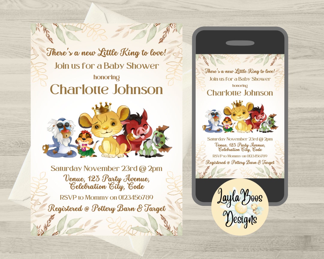 Boys Lion King Baby Shower Invitation, Simba Baby Shower Invite, Boys ...
