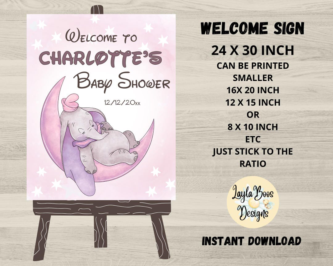 Pink Dumbo Baby Shower Welcome Sign, Baby Dumbo Welcome Sign, Dumbo ...
