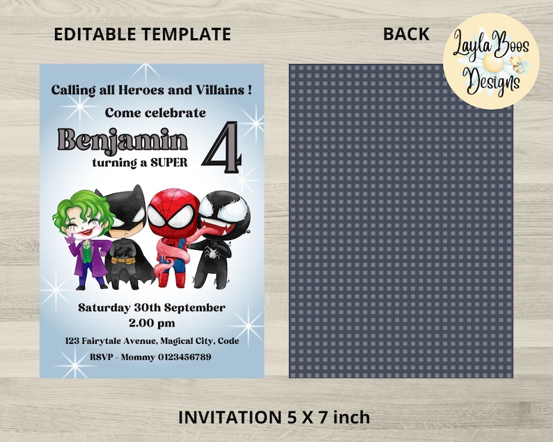 Heroes and Villains Birthday Invitation: Editable Superhero Party ...