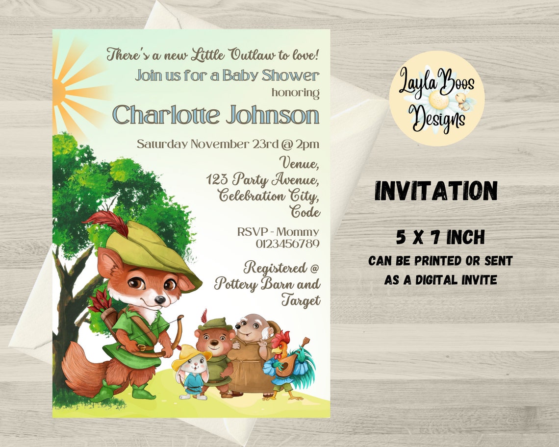 Robin Hood Baby Shower Invitation Bundle (digital Download) - Etsy