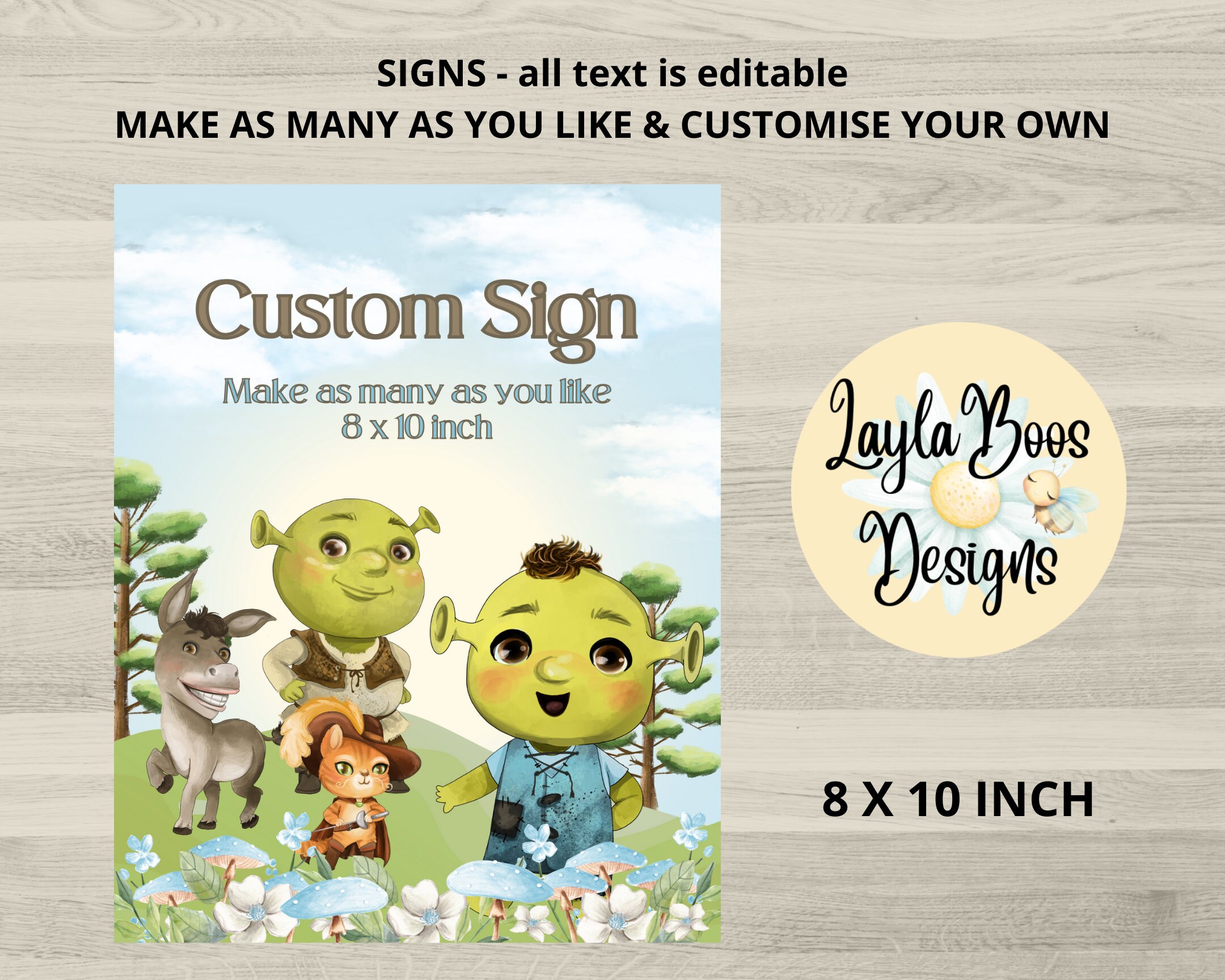 Shrek Custom Signs, Boys Shrek Party Signs, Shrek Baby Shower Signs ...