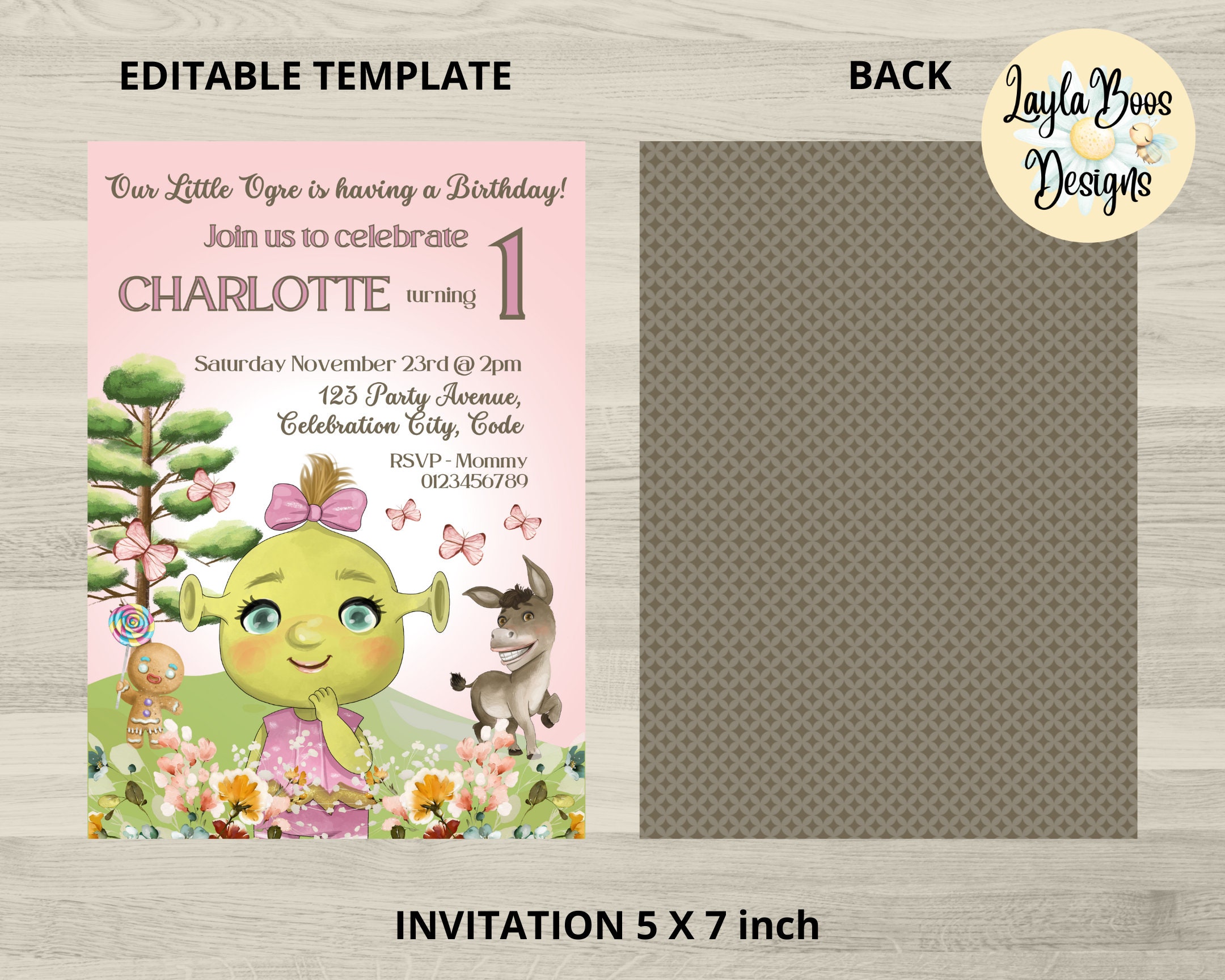 Girls Shrek 1st Birthday Invitation: Fairytale Invite (digital Template ...