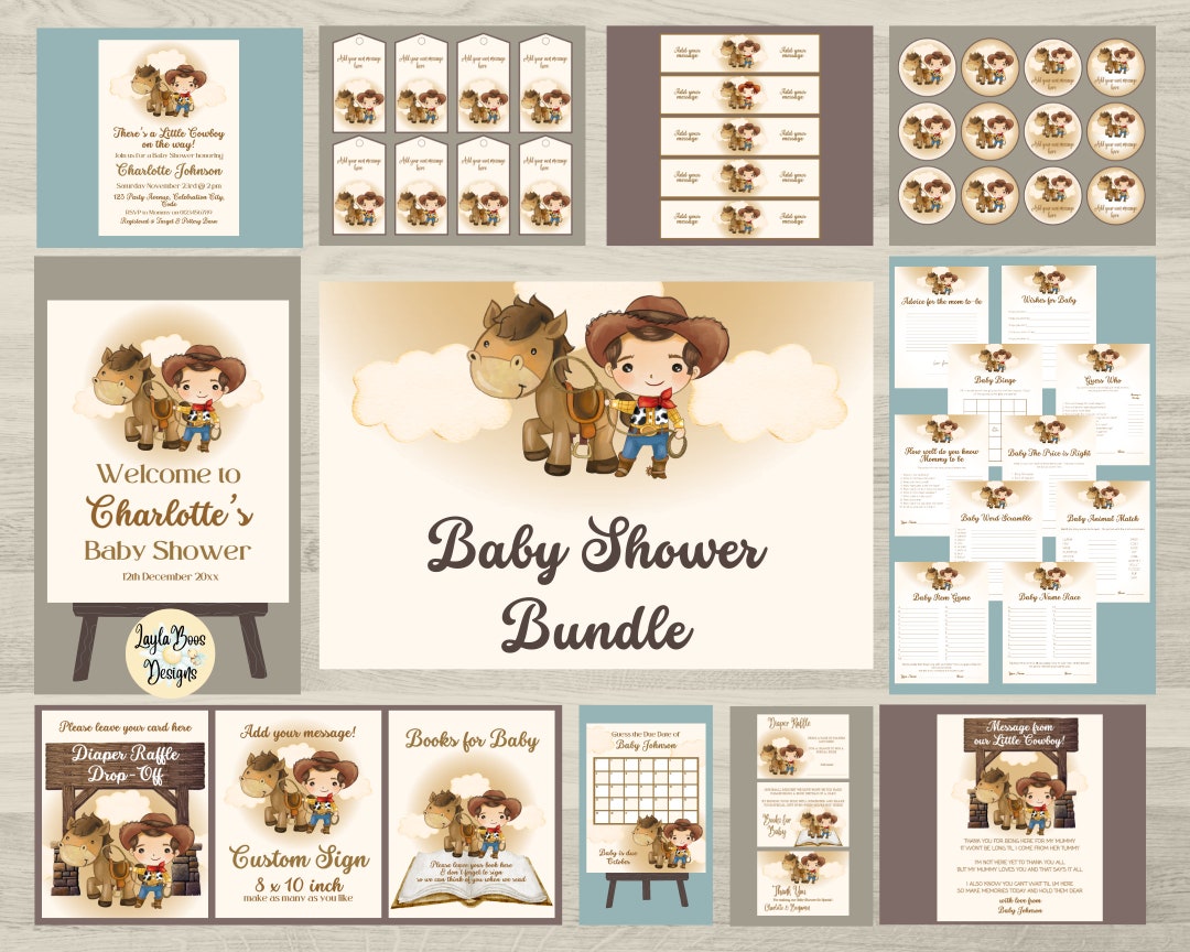 Cute Little Cowboy Baby Shower Bundle, Boy Story Baby Shower Bundle ...