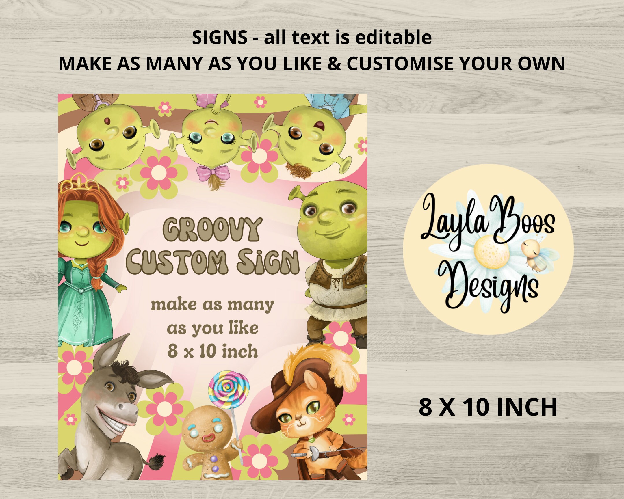 Girls Pink Groovy Shrek Custom Signs Girls Shrek Party Signs - Etsy