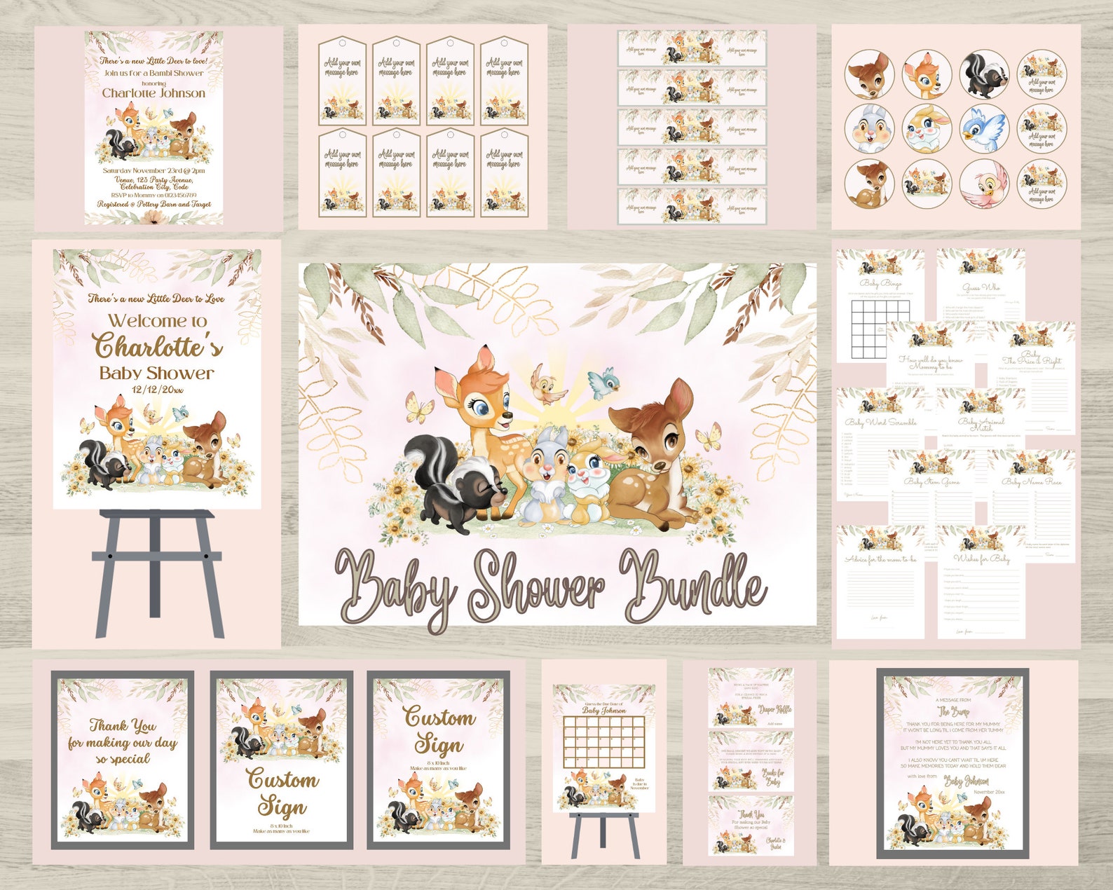 Girls Bambi Baby Shower Bundle Bambi Baby Shower Invitation - Etsy