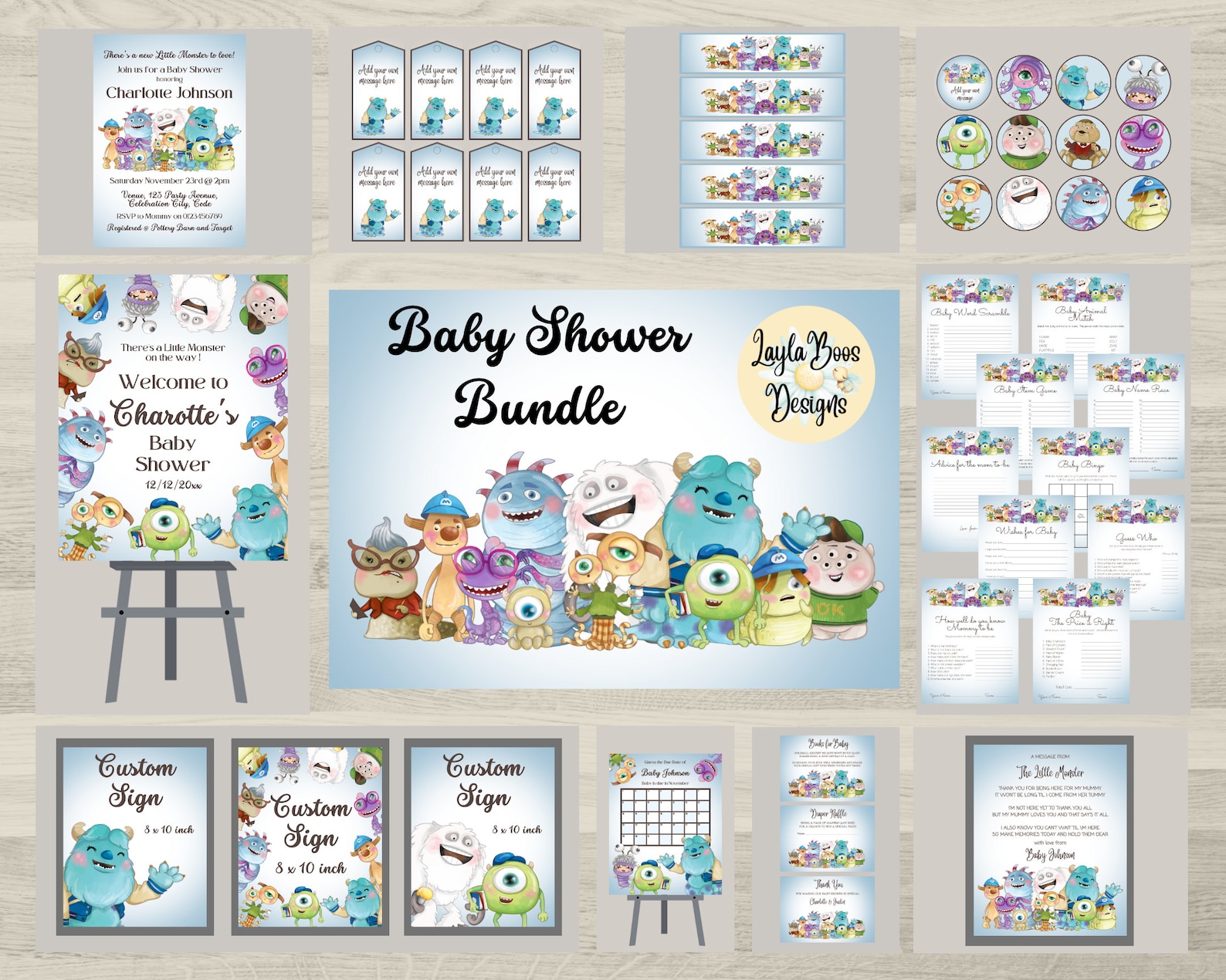 Boys Monsters Inc Baby Shower Bundle, Monsters Baby Shower Complete ...