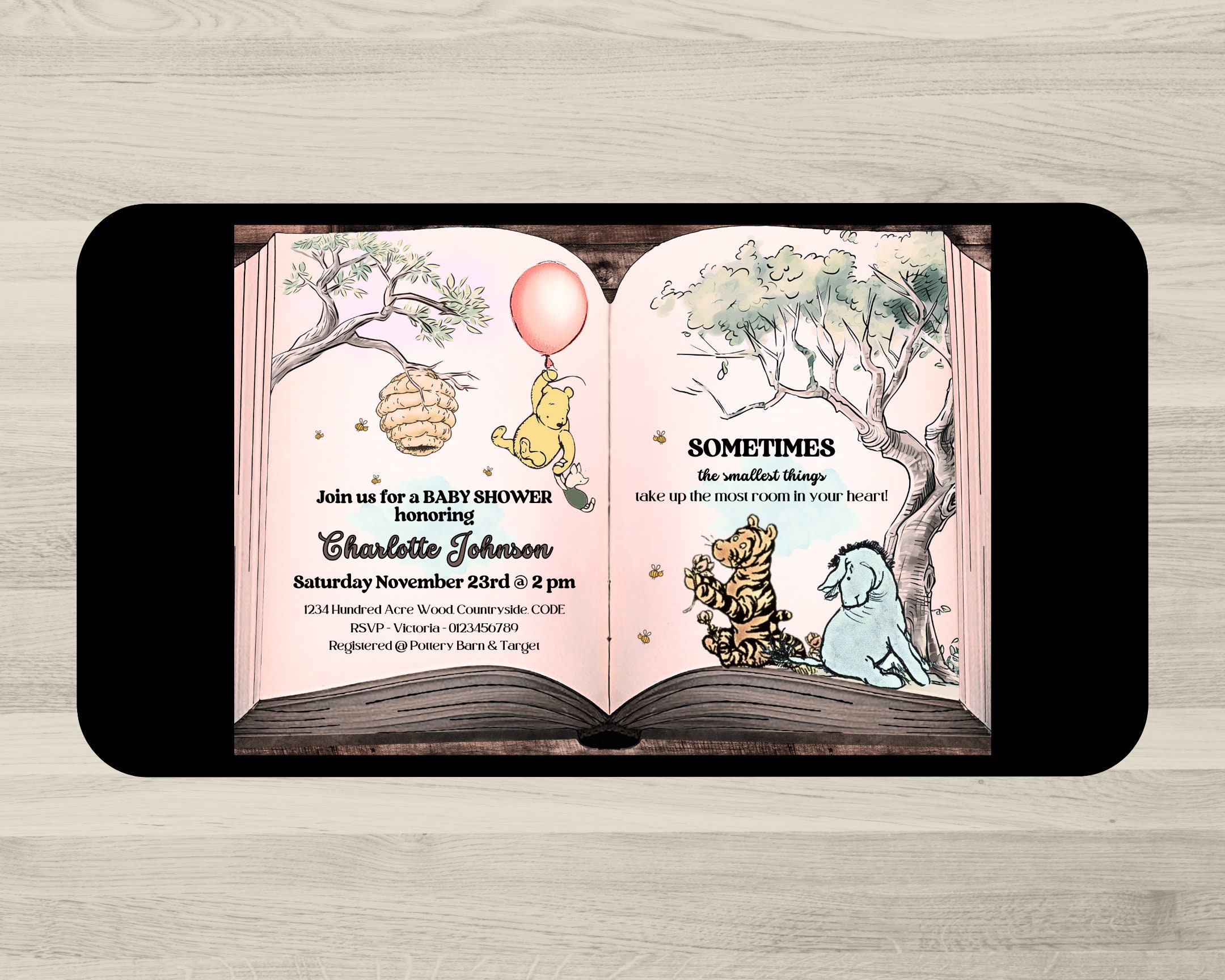 Editable Girls Classic Winnie Storybook Invitation, Storybook Winnie ...