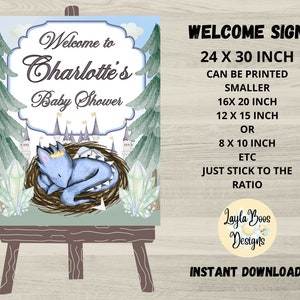 Boys Blue Dragon Baby Shower Welcome Sign, Dragon Welcome Sign, Baby ...