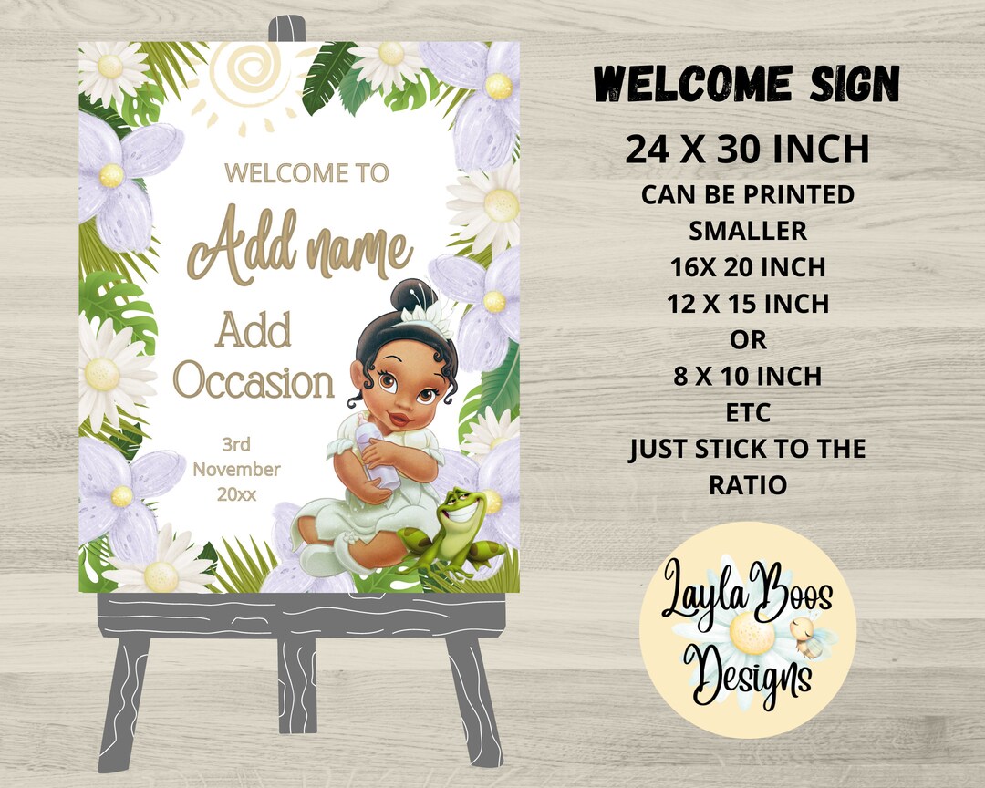 Tiana Welcome Sign, Princess and Frog Welcome Sign, Tiana Party Welcome ...