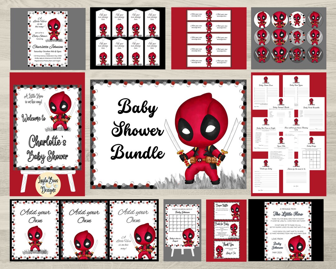 Deadpool Baby Shower Bundle: Superhero Invitation (digital Download) - Etsy
