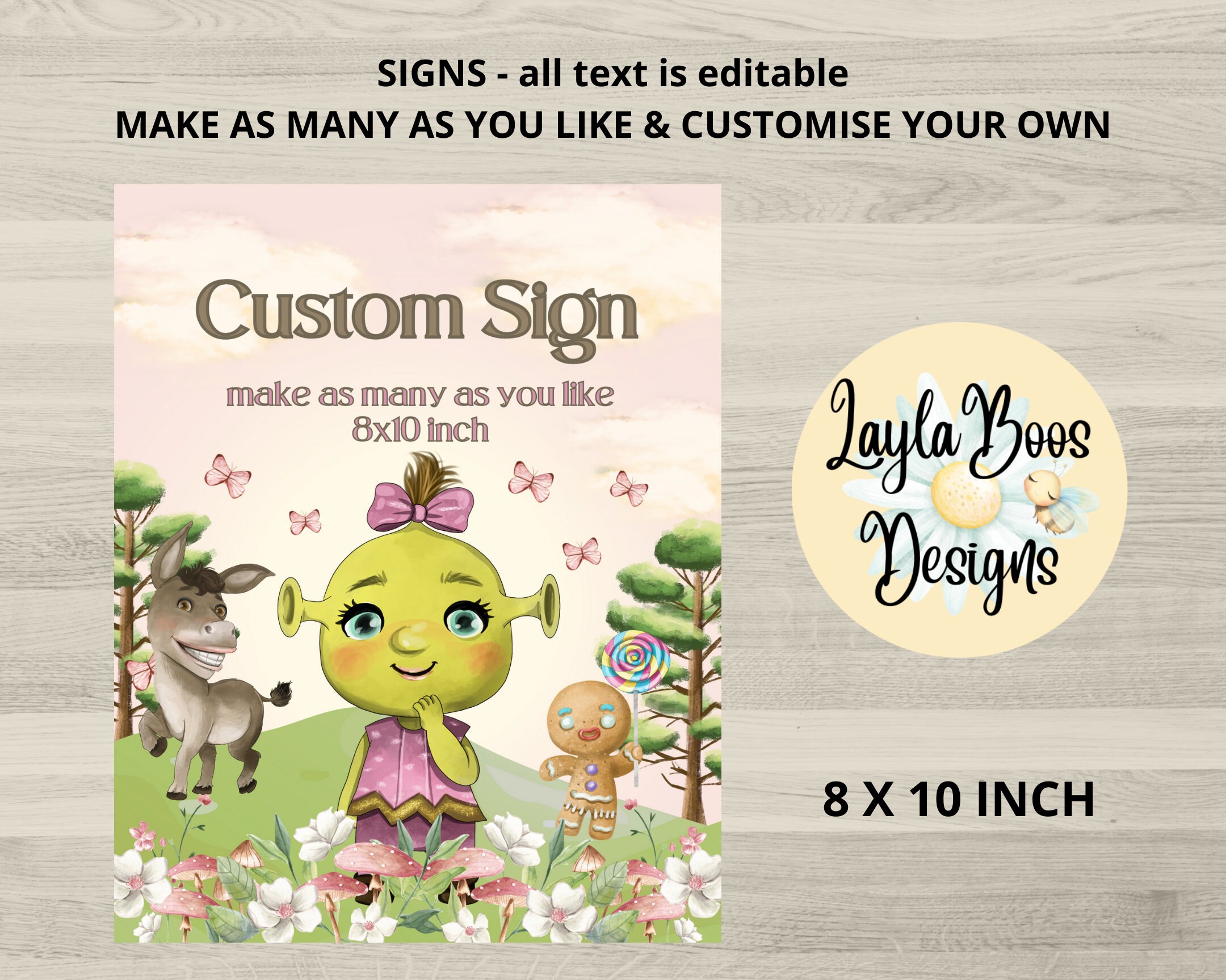 Shrek Custom Signs, Girls Shrek Party Signs, Shrek Baby Shower Signs ...