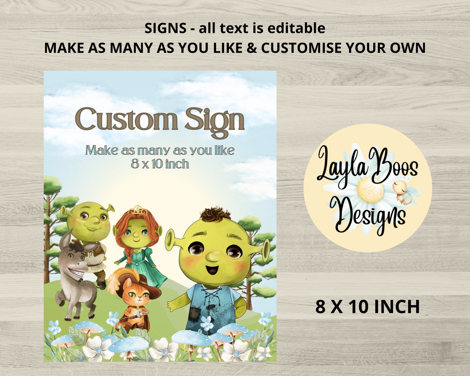 Shrek Custom Signs, Boys Shrek Party Signs, Shrek Baby Shower Signs ...