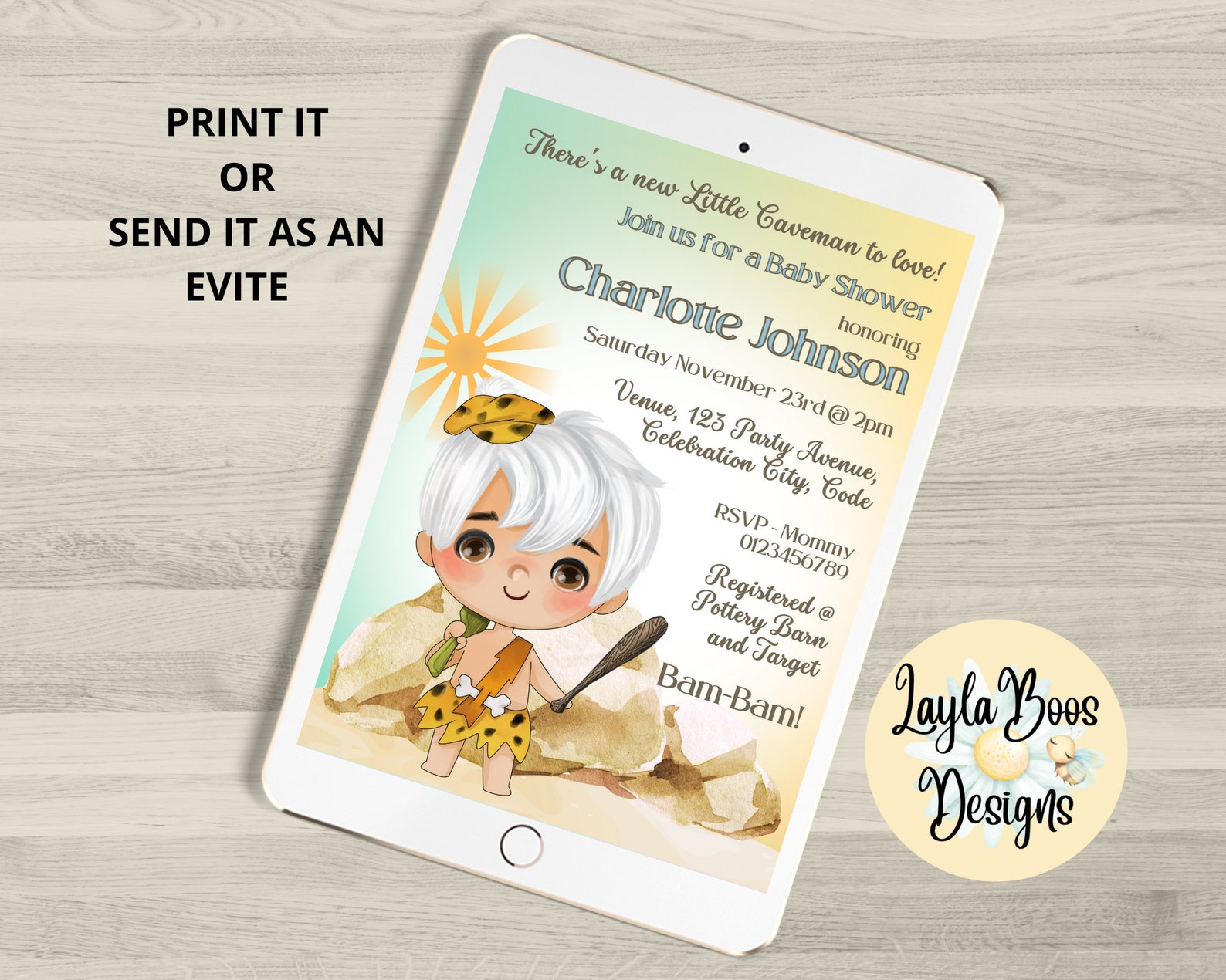 Bam Bam Baby Shower Invitation, Flintstones Baby Shower Invite, Bamm ...