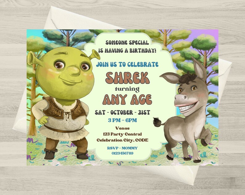 Shrek Birthday Invitation: Shrek and Donkey (digital Template) - Etsy
