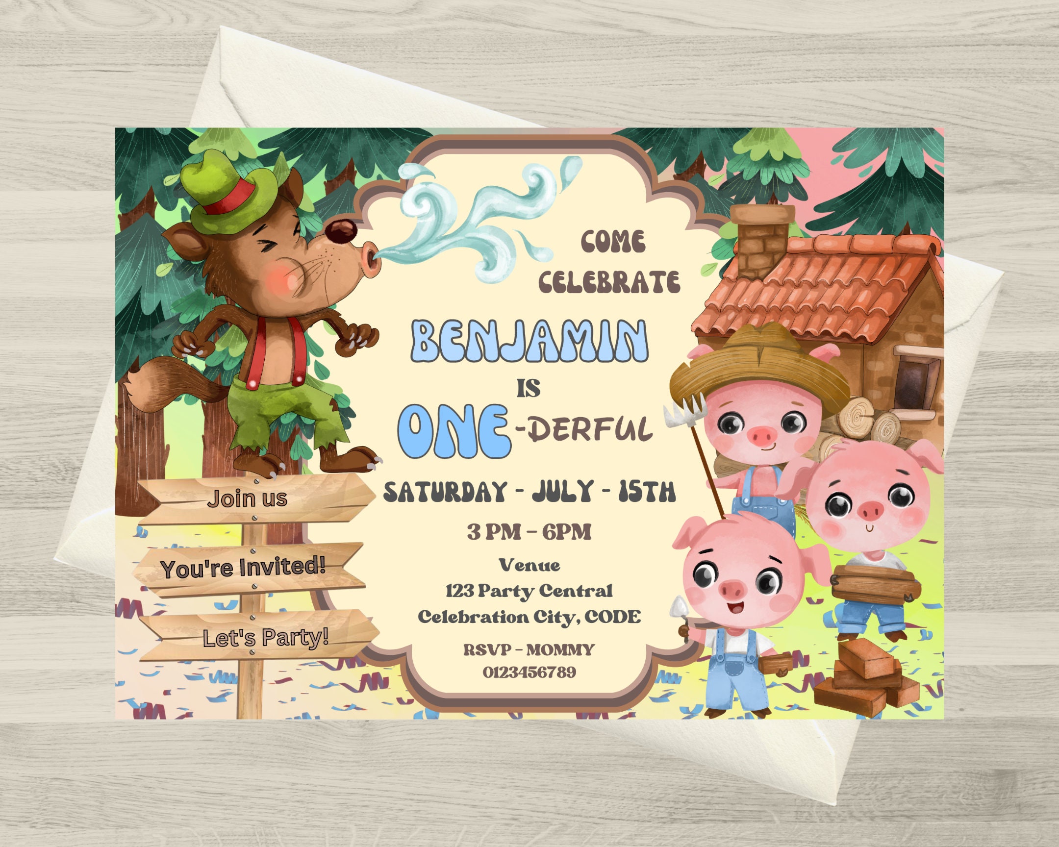 Big Bad Wolf Birthday Invitation, Three Little Pigs Birthday Invite ...