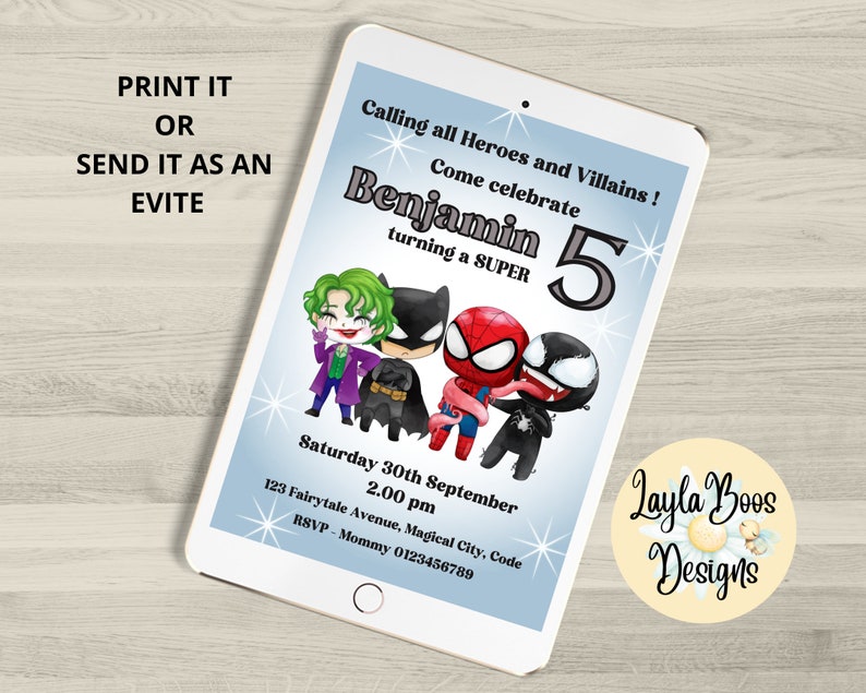 Heroes and Villains Birthday Invitation: Editable Superhero Party ...