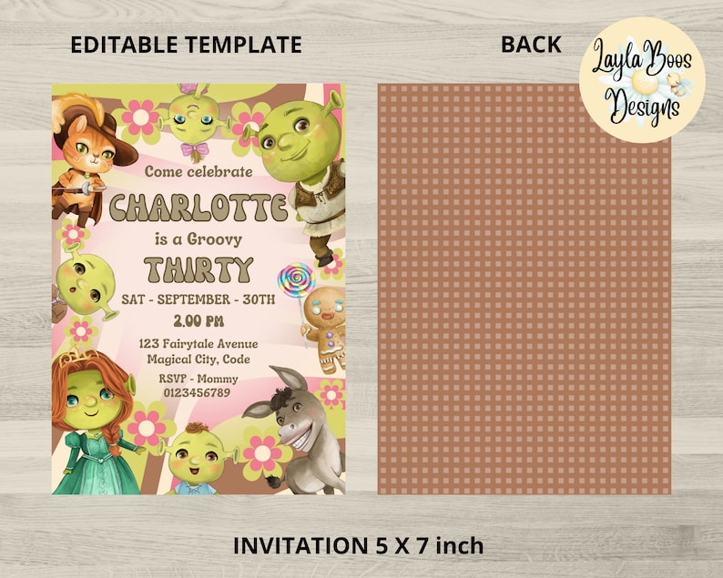 Girls Groovy Shrek Birthday Invitation, Shrek Mobile Text Invite, Shrek ...