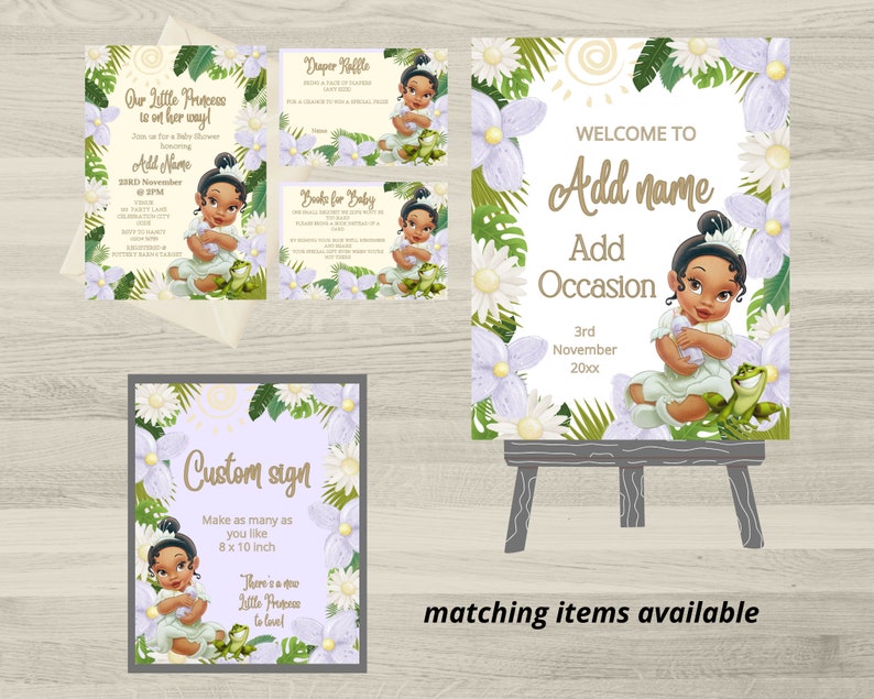 Baby Tiana Shower Invitation, Diaper Raffle, Books for Baby, Thank You ...