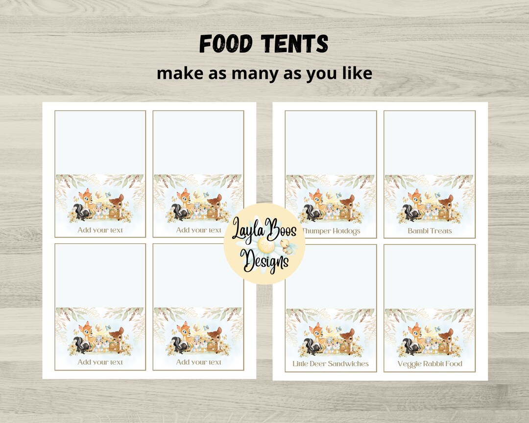 Blue Bambi Food Tents, Bambi Party Decor, Bambi Birthday Food Tents ...