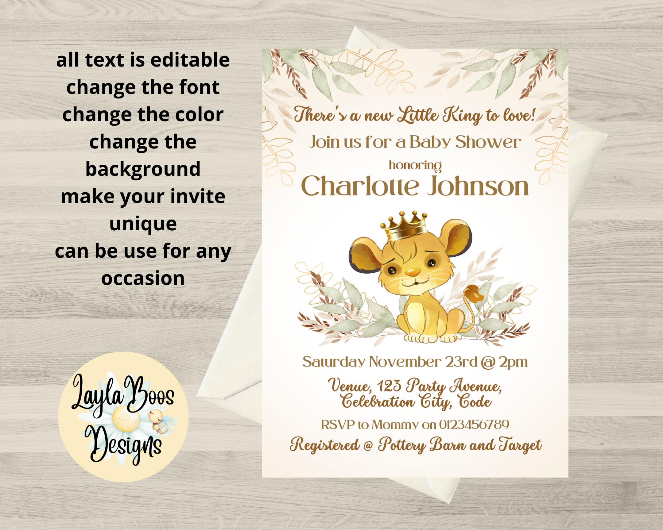 Lion King Baby Shower Invitation, Simba Baby Shower Invite, Boys Lion ...