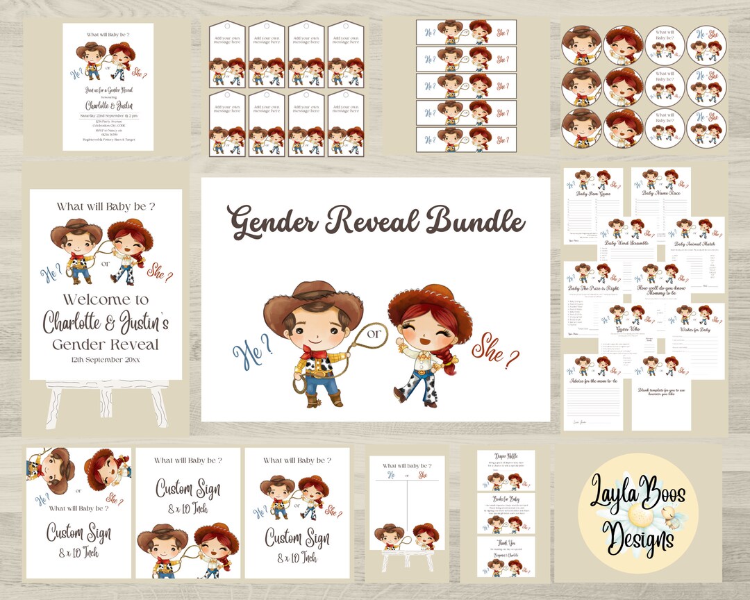 Western Gender Reveal Bundle, Toy Story Baby Gender Reveal Invitation ...