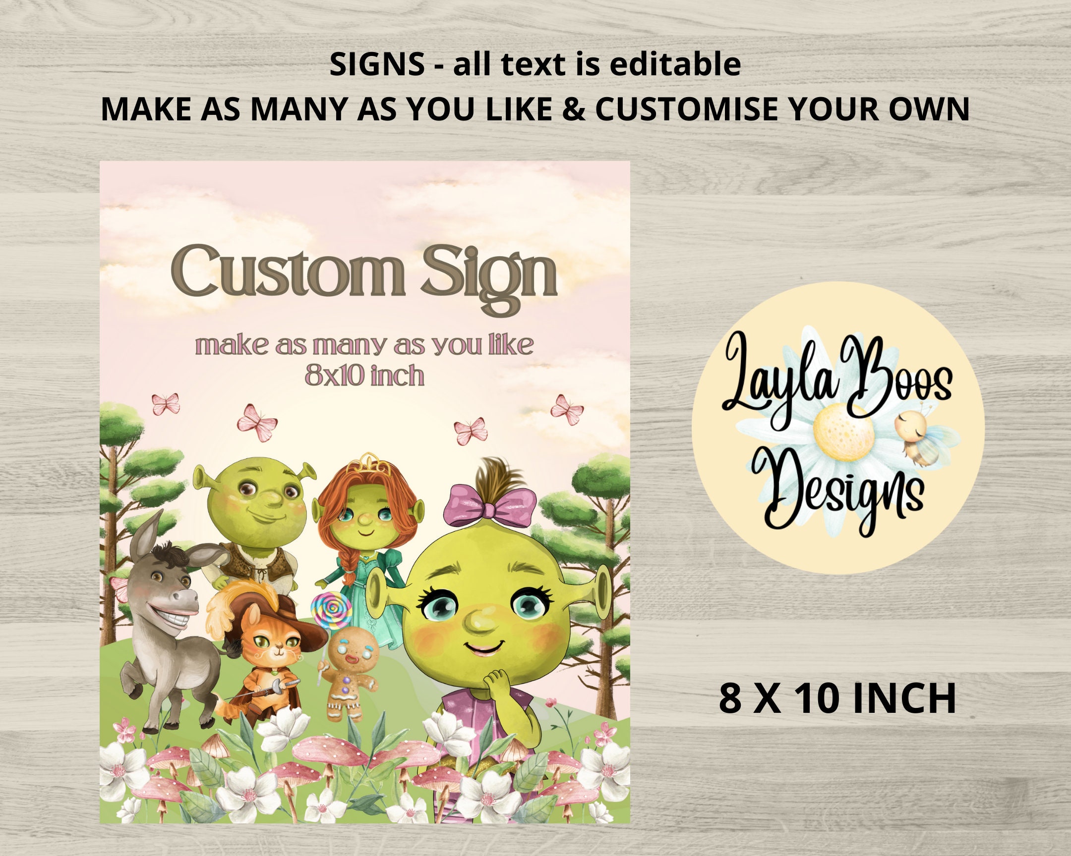 Shrek Custom Signs, Girls Shrek Party Signs, Shrek Baby Shower Signs ...