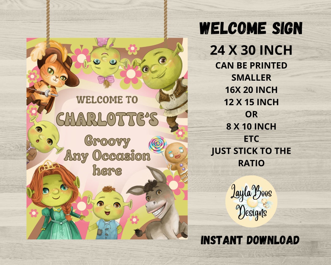 Editable Groovy Shrek Welcome Sign: Printable Birthday Decor (instant ...
